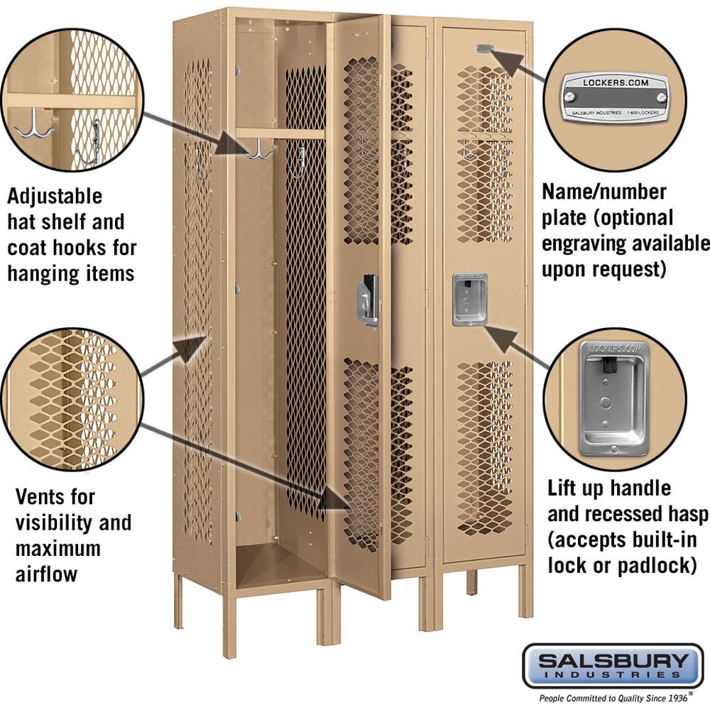 Salsbury 12" Wide Single Tier Vented Metal Locker - 3 Wide - 5 Feet ...