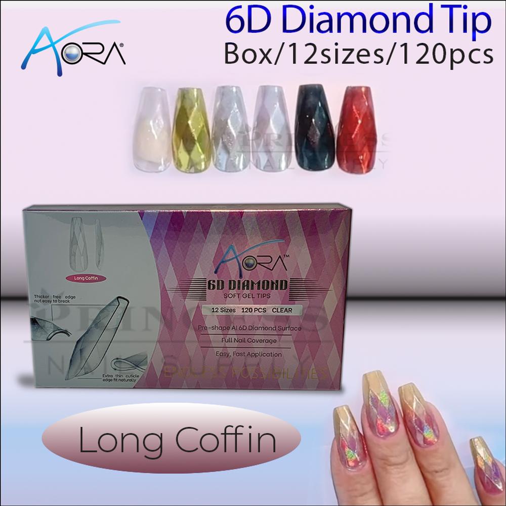 Aora 6D Diamond Tip Box / 12 Sizes / 120 Pieces - Long Coffin – Pure Spa Direct