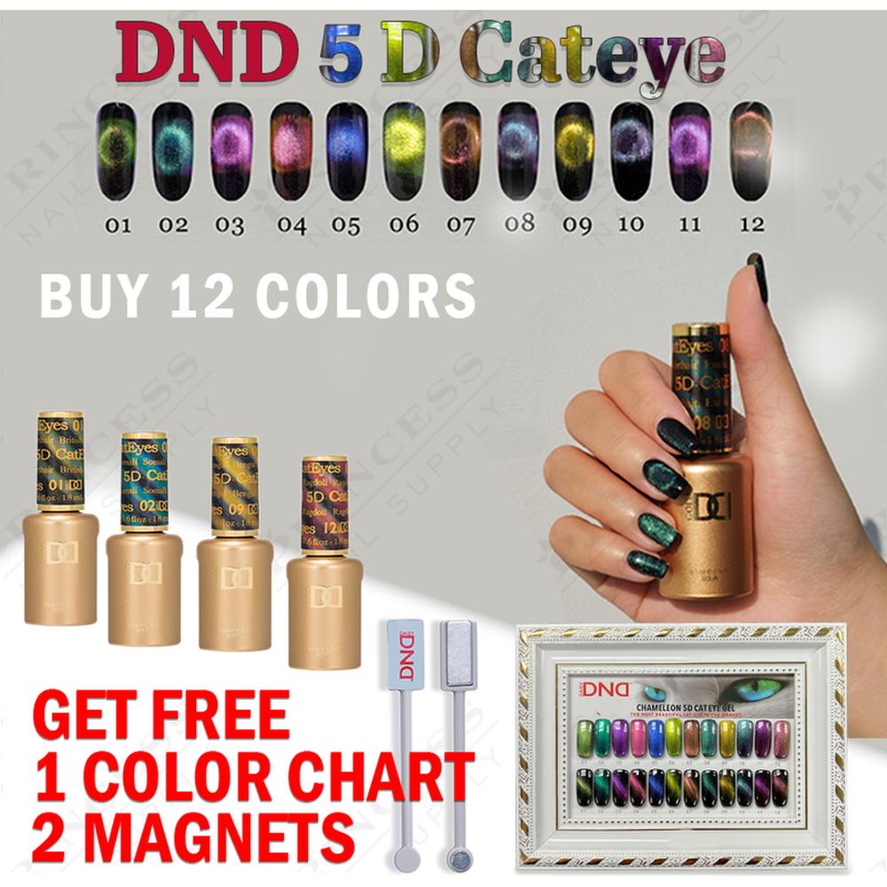 DND 5D Cat Eye Gel - 12 Colors, Free 1 Color Chart, 2 Magnets – Pure ...